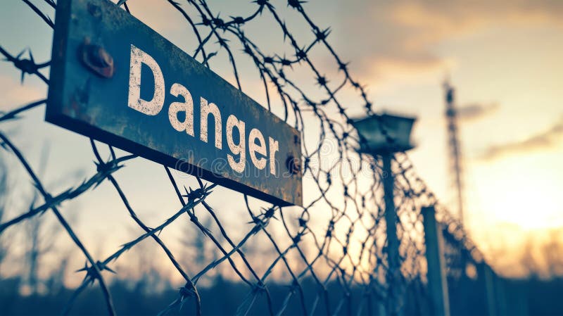 Razor-sharp Barbed Wire Fence with a Guard Tower in a Secure Prison ...