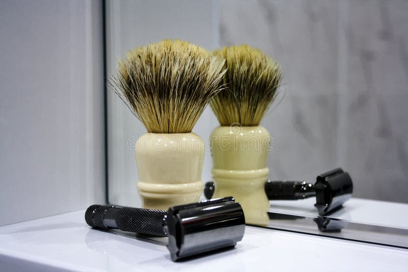 Razor and shaving brush stock image. Image of safety - 184196369