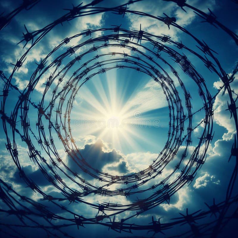 Razor Wire,barbed Wire is Seen in Front of a Blue Sky in this ...
