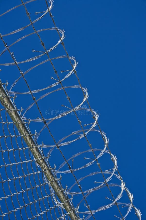 Razor Wire Security Fence and a Blue Sky Stock Image - Image of wire ...
