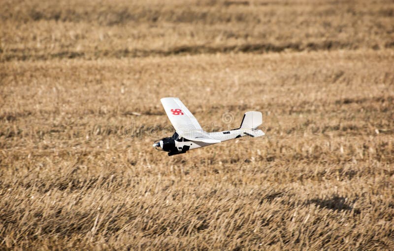 Rc Aircraft Model Lands in a Yellow Field Stock Image - Image of plane ...