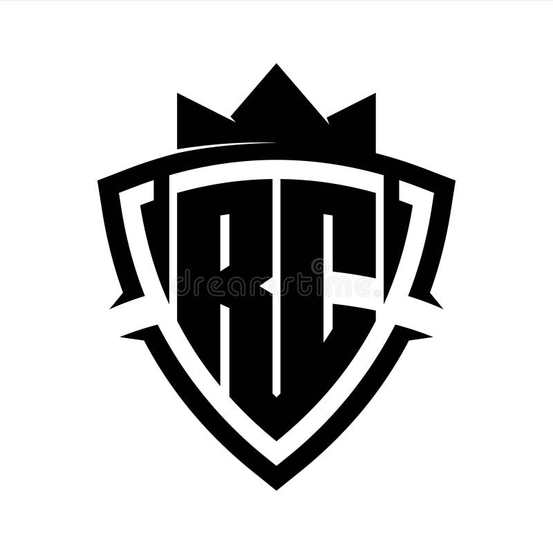 RC Letter Bold Monogram Triangle Curve Shield Shape with Crown Black ...