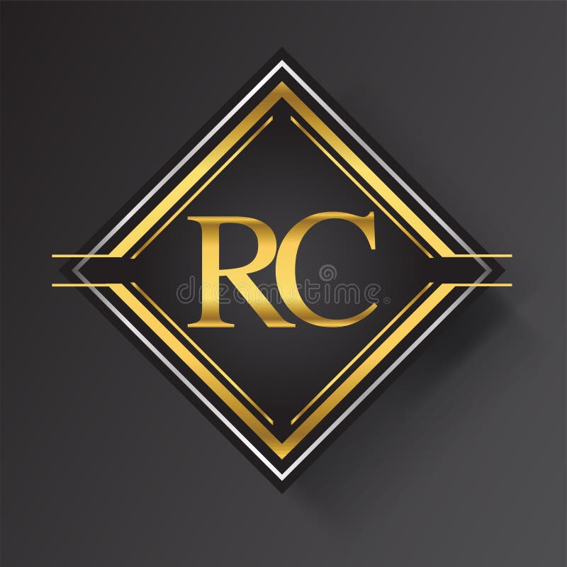 RC Letter Logo in a Square Shape Gold and Silver Colored Geometric ...