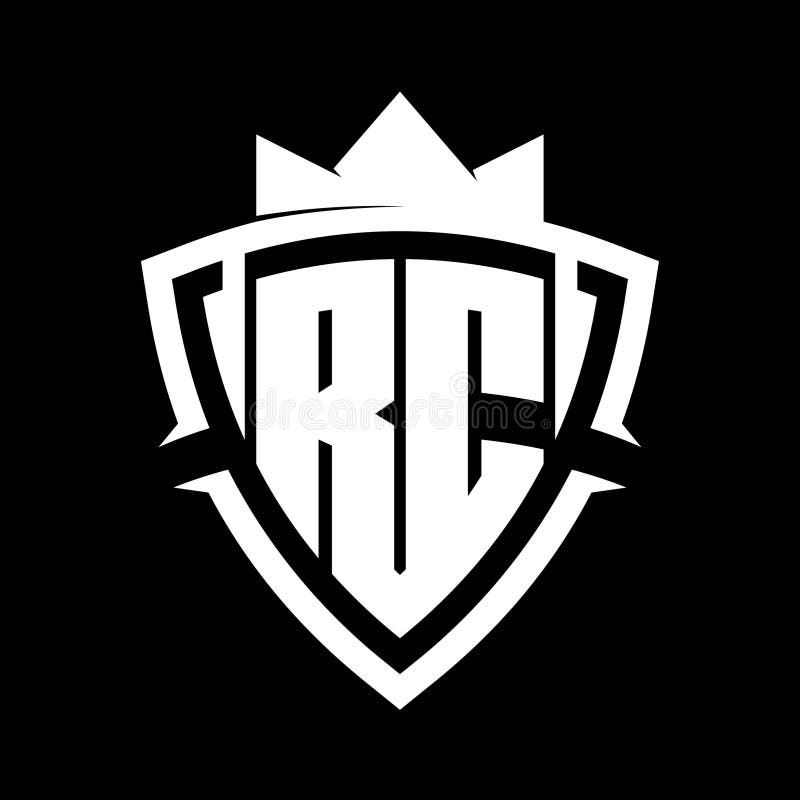 RC Letter Monogram with Triangle Curve Shield Shape with Crown White ...