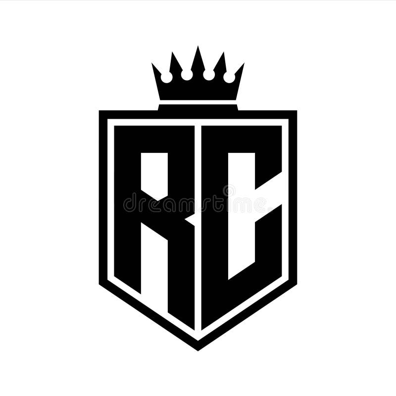 RC Logo Monogram Bold Shield Geometric Shape with Crown Outline Black ...