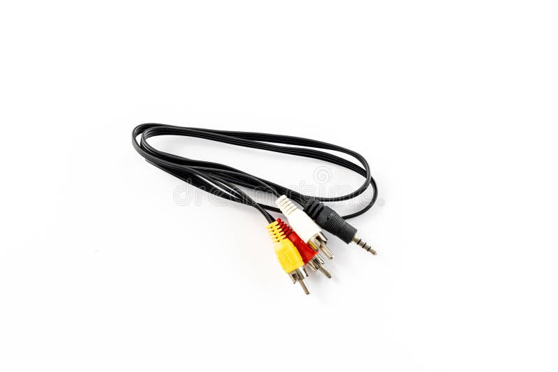 RCA Cable with Three Red, White and Yellow Plugs Isolated on White ...