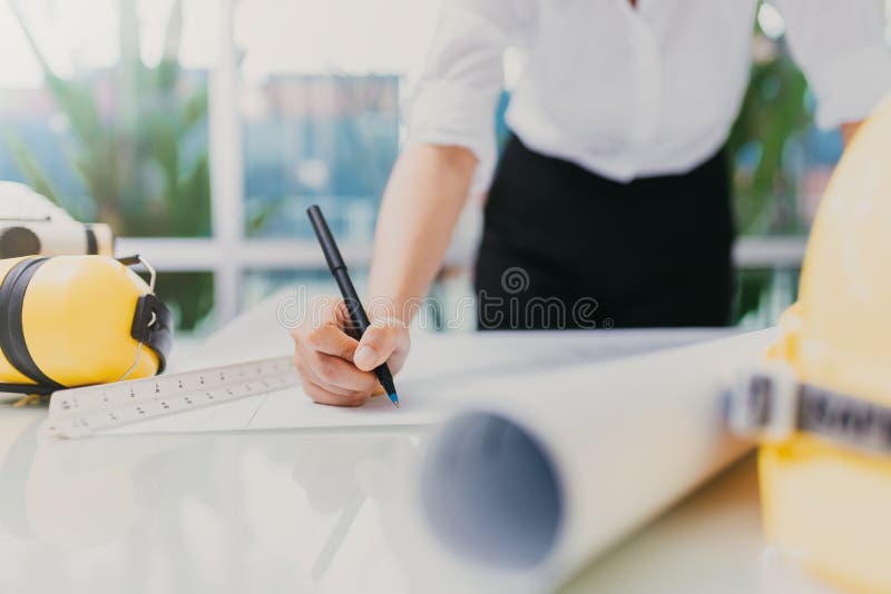 Rchitect Hand Drawing Blueprint on Working Table Stock Photo - Image of ...