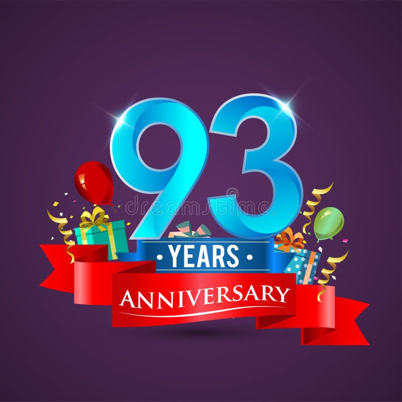 93rd Anniversary Celebration Logo, with Gift Box and Balloons, Red ...