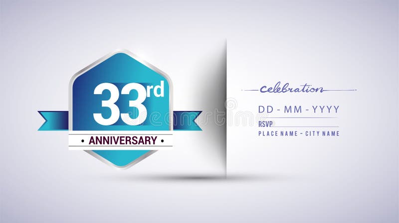 33rd Birthday Logo with Silver Ring and Blue Ribbon, Vector Design ...