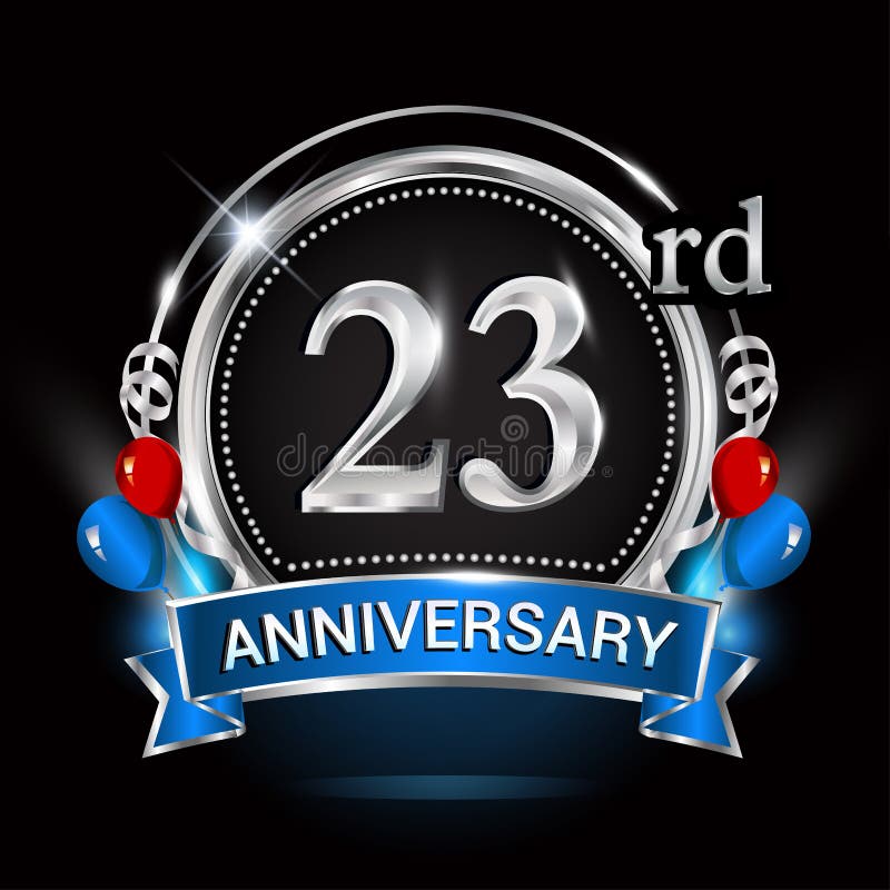 23rd Silver Anniversary Logo with Laurel Wreath, Ribbon and Silver Ring ...