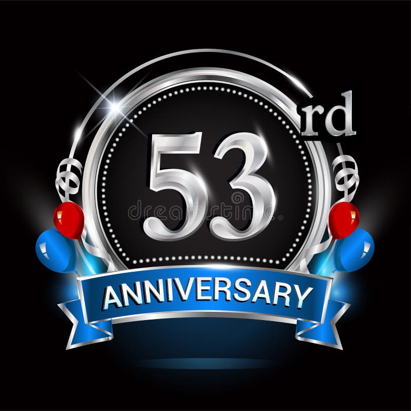 53rd Anniversary Logo with Silver Ring, Balloons and Blue Ribbon ...
