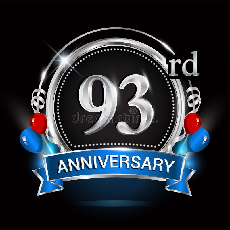 93rd Anniversary Logo with Silver Ring, Balloons and Blue Ribbon ...