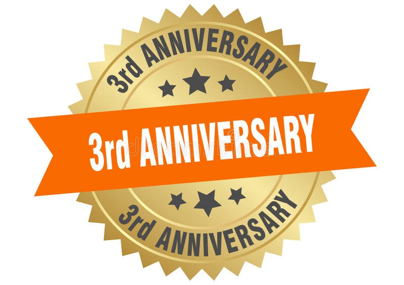 3rd Anniversary. 3rd Anniversary Round Orange and Gold Label Isolated ...