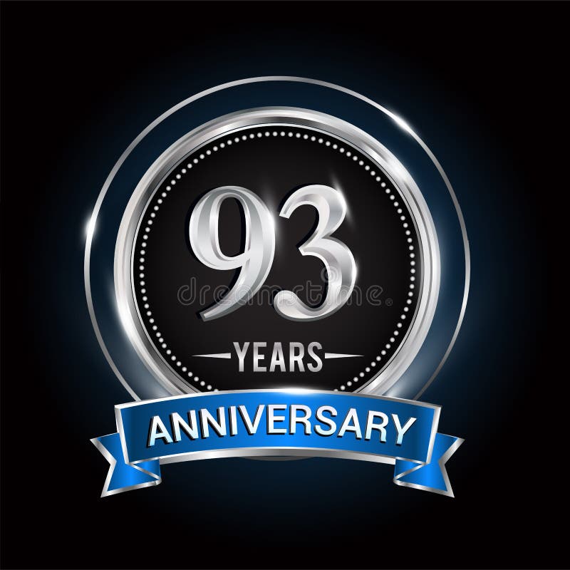 93rd Birthday Logo with Silver Ring and Blue Ribbon, Vector Design ...