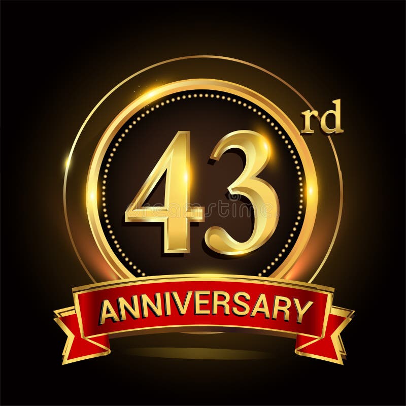43rd Golden Anniversary Logo with Ring and Red Ribbon. Vector Design ...