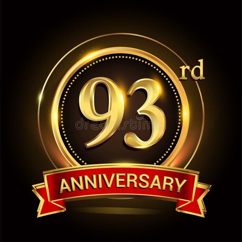 93rd Golden Anniversary Logo with Ring and Red Ribbon. Vector Design ...