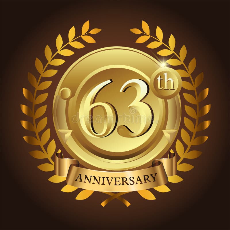 63rd Birthday Logo With Silver Ring And Blue Ribbon, Vector Design ...