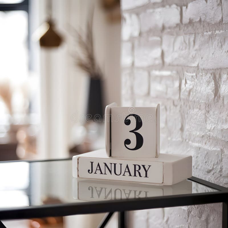 A Stylish Wooden Desk Calendar Featuring January 3rd Stock Photo ...