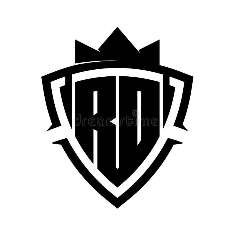 RD Letter Bold Monogram Triangle Curve Shield Shape with Crown Black ...