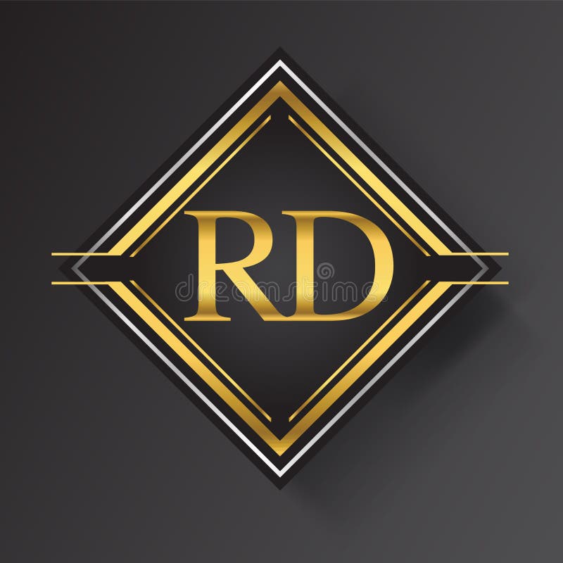 RD Letter Logo in a Square Shape Gold and Silver Colored Geometric ...