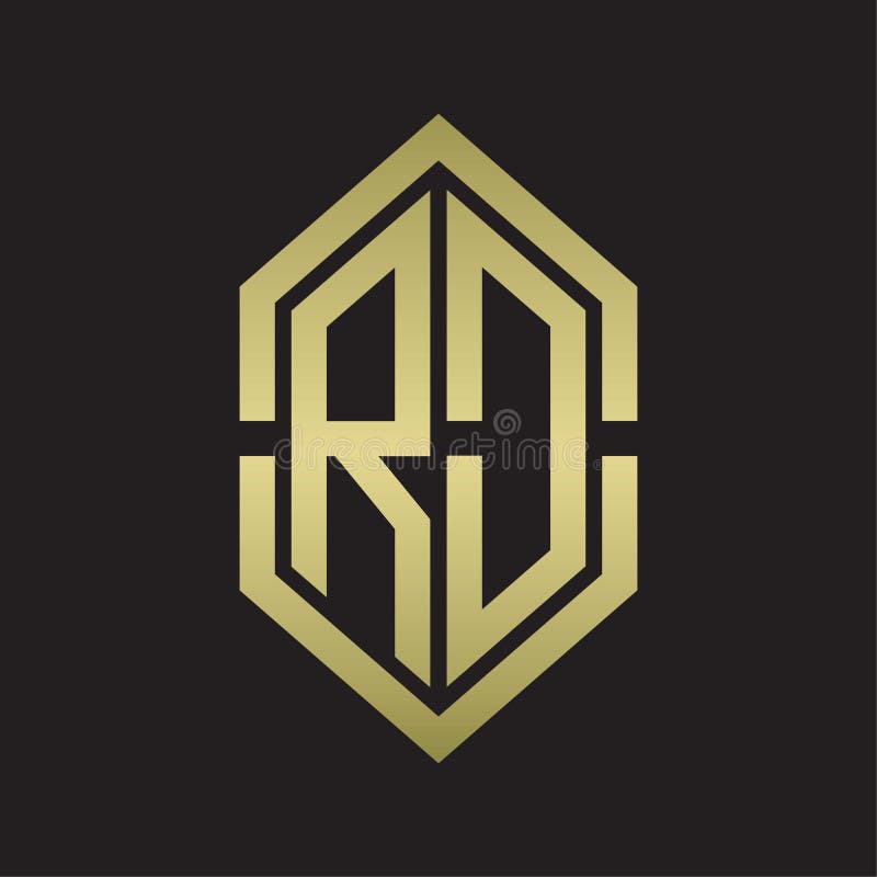RD Logo Monogram with Hexagon Shape and Outline Slice Style with Gold ...