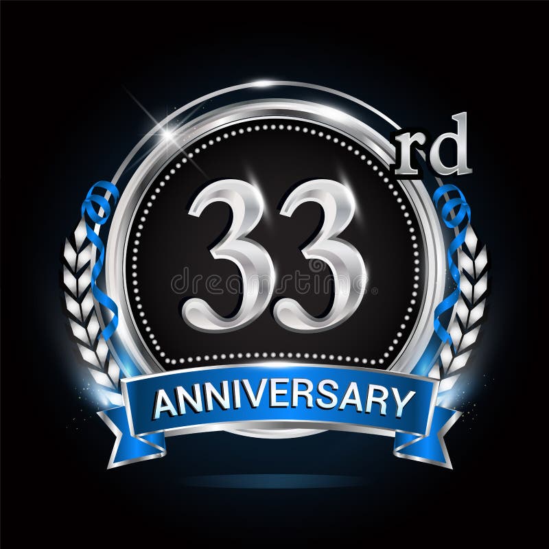 33rd Silver Anniversary Logo with Blue Ribbon and Ring Stock ...
