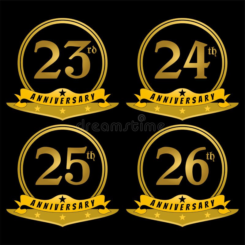23rd 24th 25th 26th Anniversary Gold Color and Black Background Stock ...