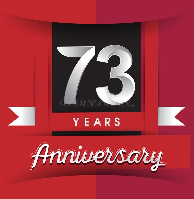 73rd Years Anniversary Logo with White Ribbon Isolated on Red ...