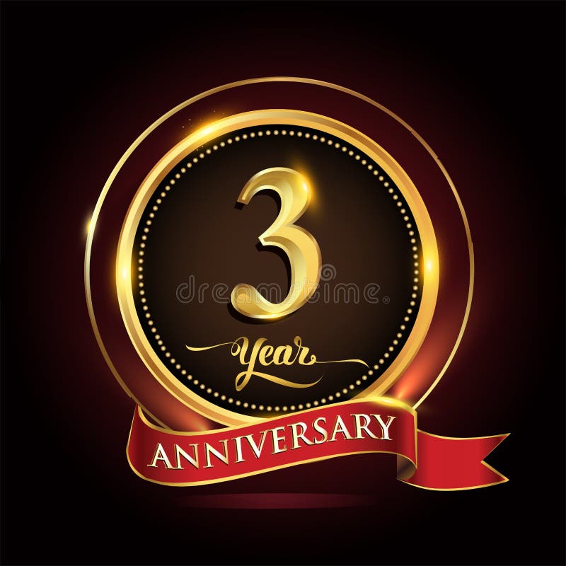 3rd Years Celebration Anniversary Logo with Golden Ring and Red Ribbon ...