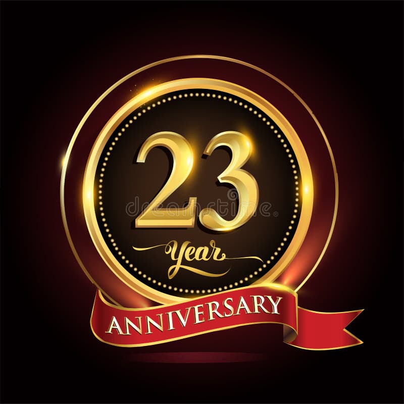 23rd Years Celebration Anniversary Logo with Golden Ring and Red Ribbon ...