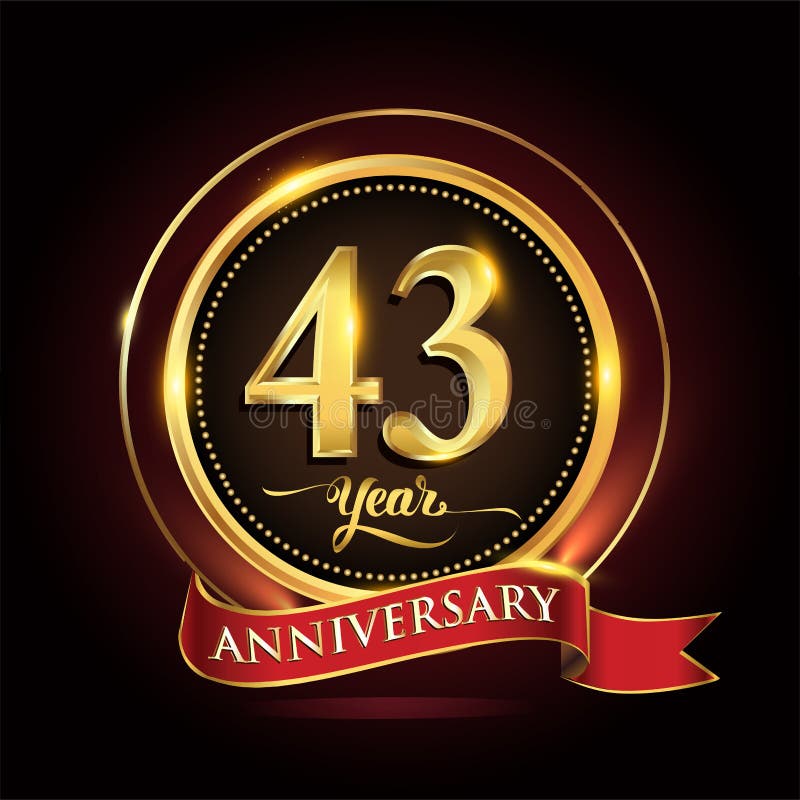 43rd Years Celebration Anniversary Logo with Golden Ring and Red Ribbon ...