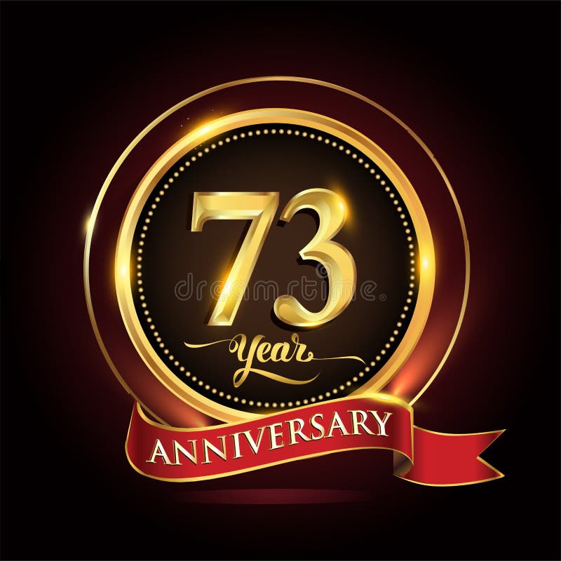 73rd Years Celebration Anniversary Logo with Golden Ring and Red Ribbon ...