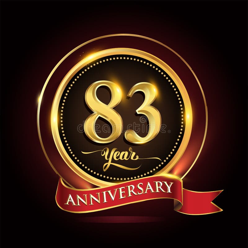 83rd Golden Anniversary Logo with Ring and Red Ribbon Isolated on White ...