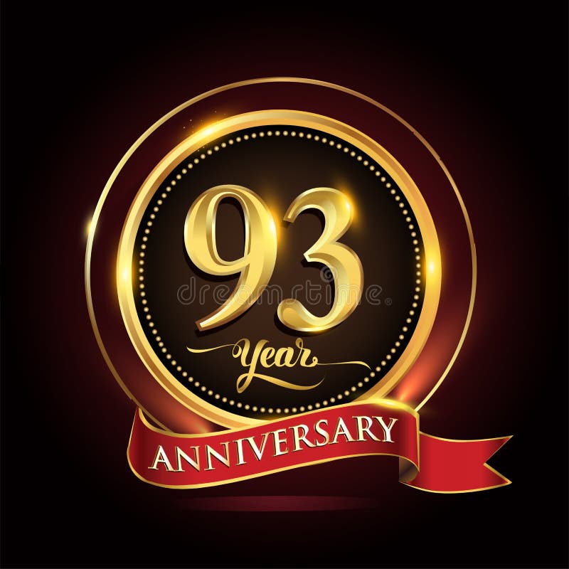 93rd Years Celebration Anniversary Logo with Golden Ring and Red Ribbon ...