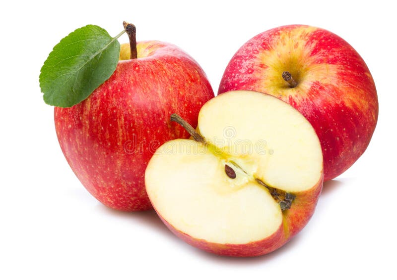 Two Ripe Red Apples and Half of Apple. Stock Photo - Image of green ...