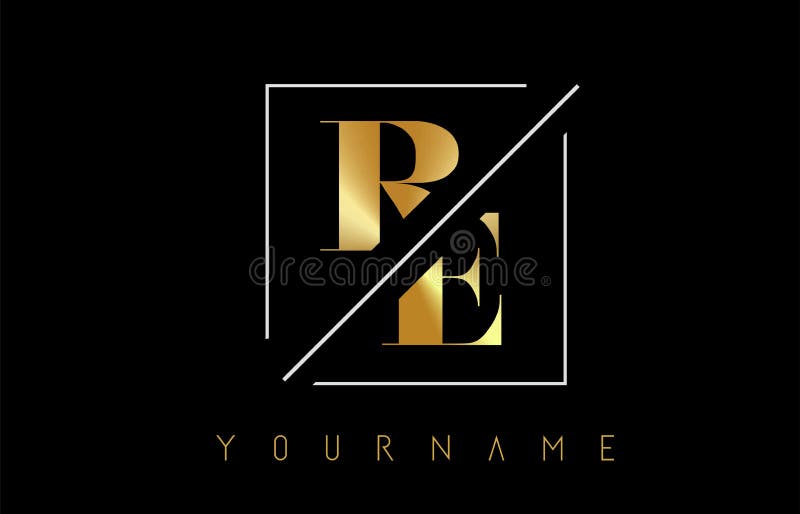 RE Golden Letter Logo with Cutted and Intersected Design Stock Vector ...