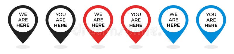 We Re Here Location Symbol Set. Pin Map Location Icons Stock Vector ...