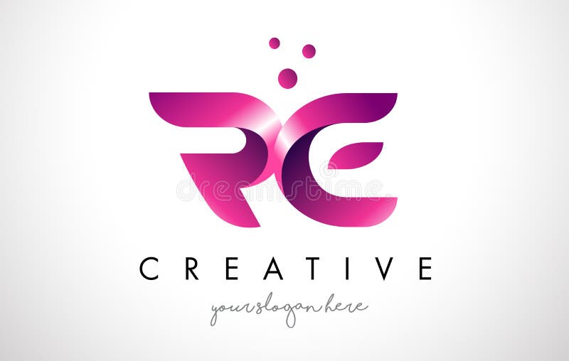 RE Letter Logo Design with Purple Colors and Dots Stock Vector ...