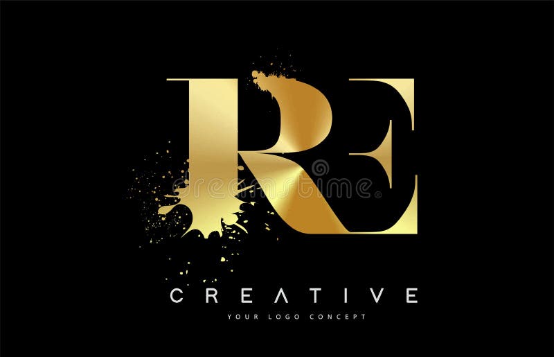 RE R E Letter Logo with Gold Melted Metal Splash Vector Design Stock ...