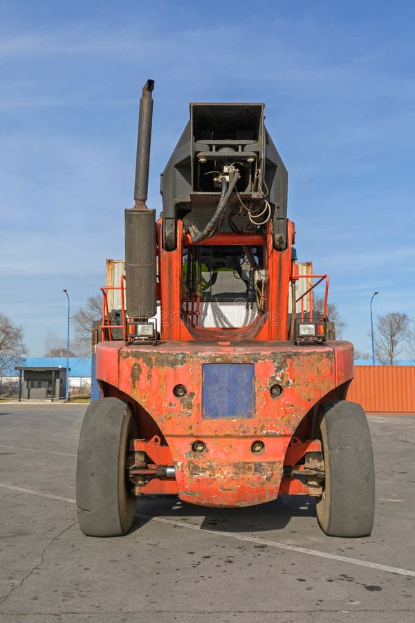 Reach Stacker Lifting Container. Forklift Truck Handling Container at ...