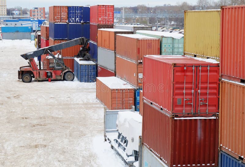 Reach Stacker To the Container Stock Image - Image of industrial ...