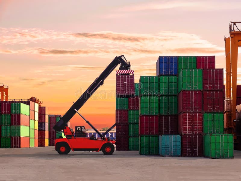 Reach Stacker is Working at Container Depot Service, Reach Stacker Lift ...