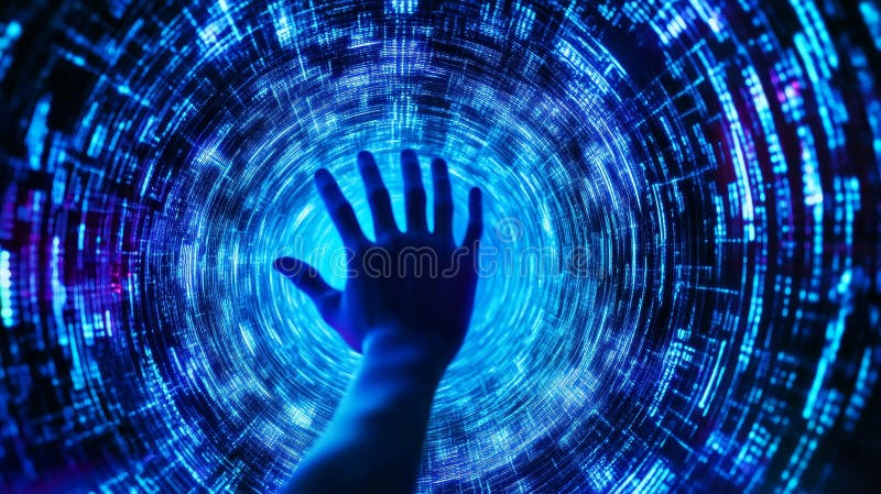 Reaching into the Digital Vortex a Hand Reaches into a Swirling Vortex ...