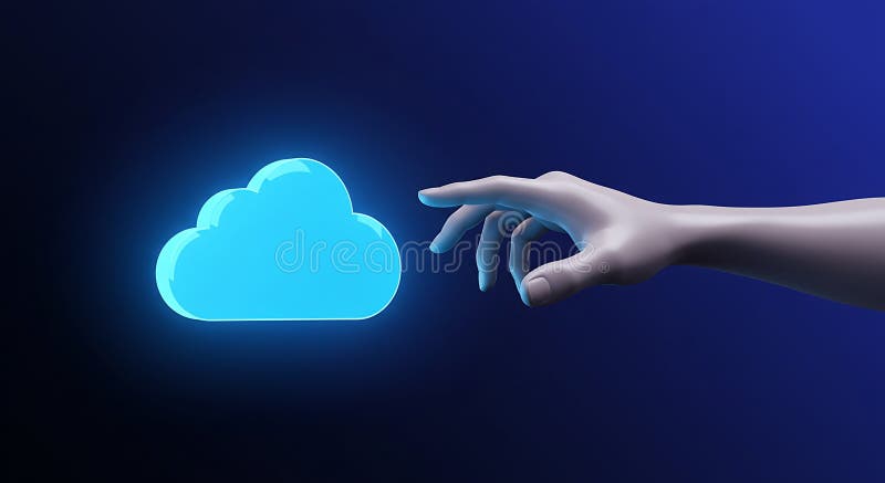Reaching for Glowing Cloud Icon with Hand in Digital Space Stock ...