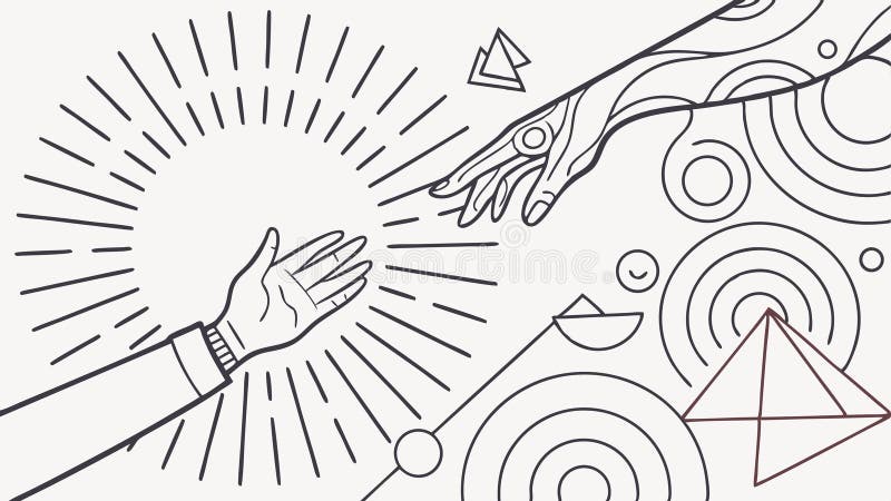 Reaching Hands Sun Rays Geometric Shapes Connection Vector Sketch ...
