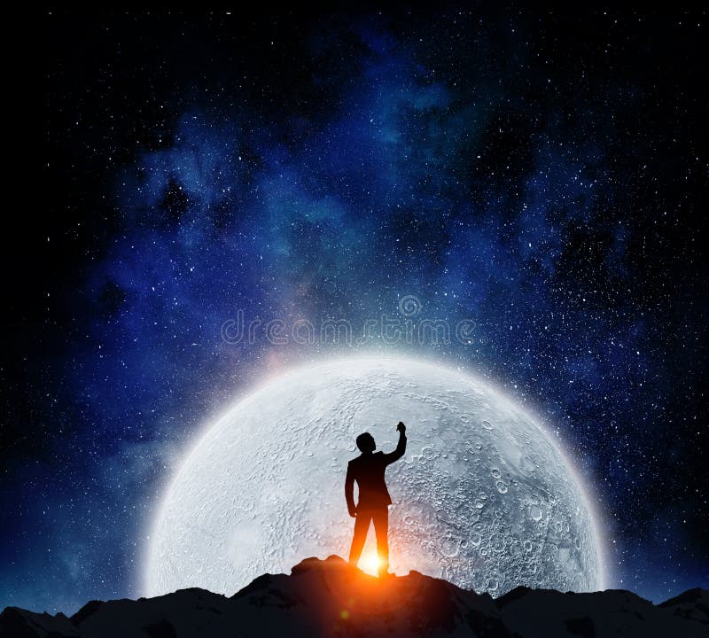 Man Reaching Moon Planet Stock Photos - Free & Royalty-Free Stock ...