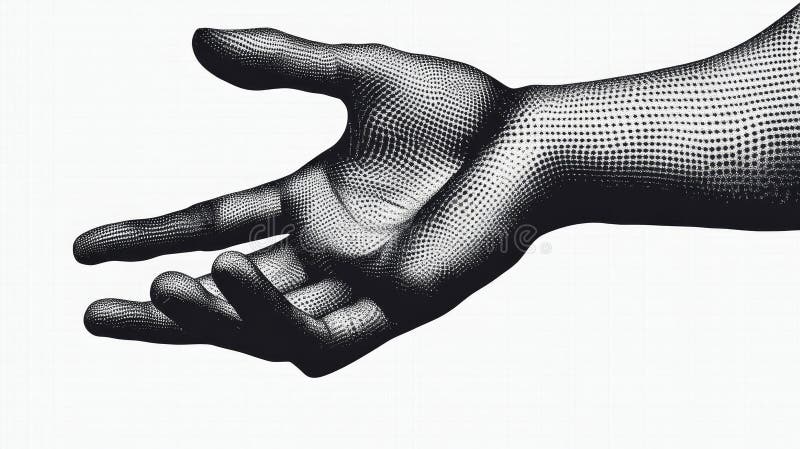 Reaching Out a Black and White Stipple Illustration of an Open Hand ...