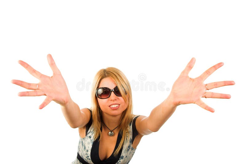 Reaching out woman stock image. Image of glasses, blonde - 2086269