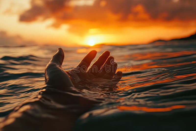 Sunset Hand in Water stock illustration. Illustration of relaxation ...