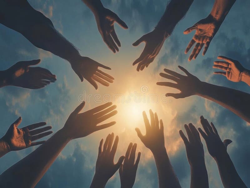 Reaching for Unity, Hands United in a Circle of Hope Stock Photo ...